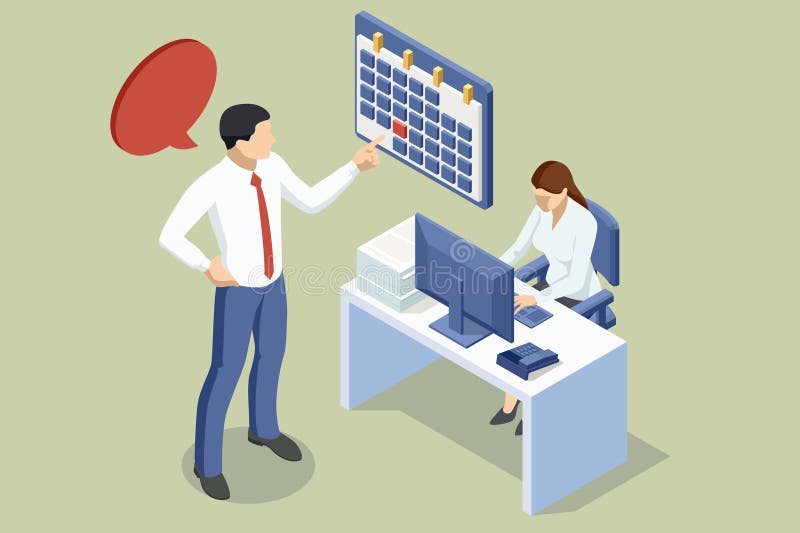 Isometric Project Manager Working, Organizer App with Appointments ...