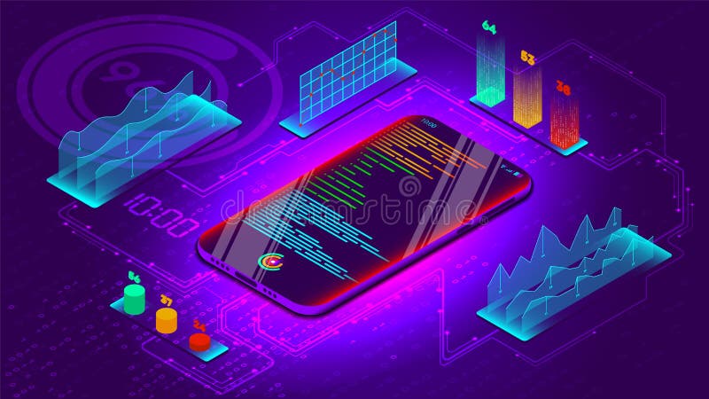 Isometric Projection of a Mobile Phone with Business Graphs Linked ...