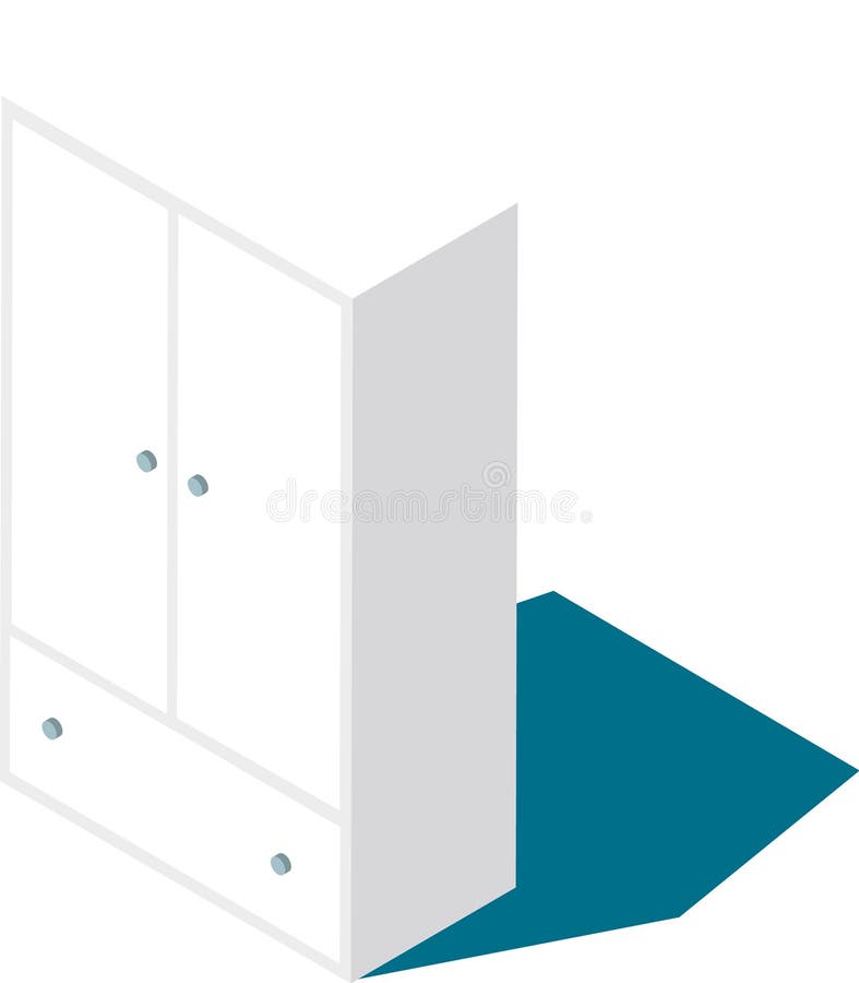 Isometric Projection of a White Wooden Wardrobe Casting a Shadow on a ...