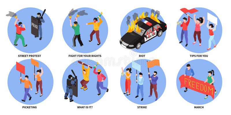 Isometric Protesters Circle Compositions Stock Vector - Illustration of ...
