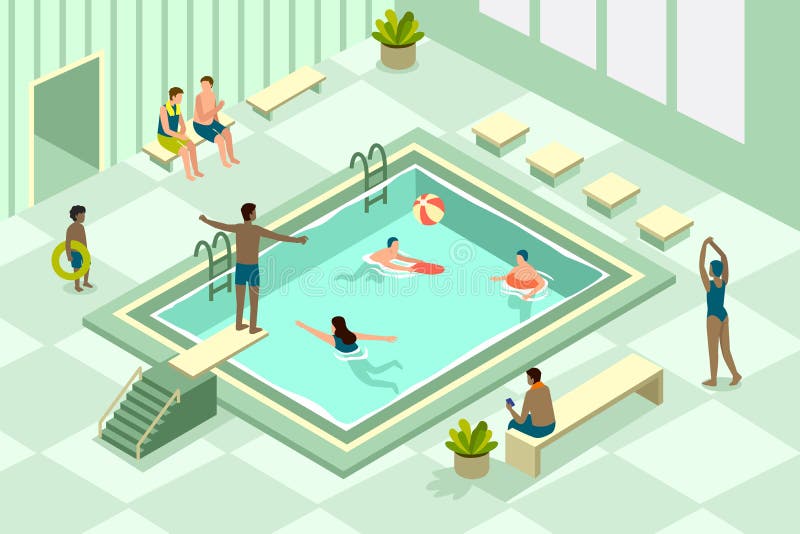 Isometric Public Swimming Pool Illustration Vector Illustration Stock ...