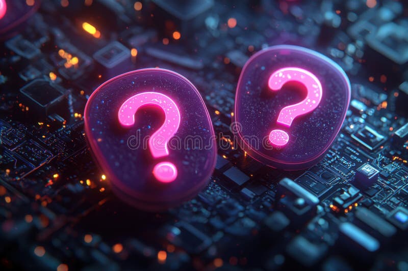 Isometric Purple Chat Bubbles with Question Marks on Black Surface ...