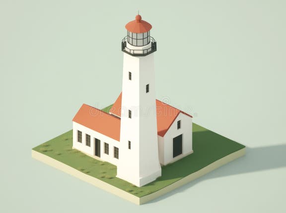 The Isometric Purple Lighthouse Boasts a Unique Hexagonal Base and Four ...
