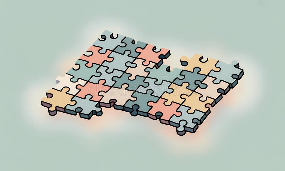 Muted Pastel Puzzle Pieces Arranged on Light Green Background Depicting ...