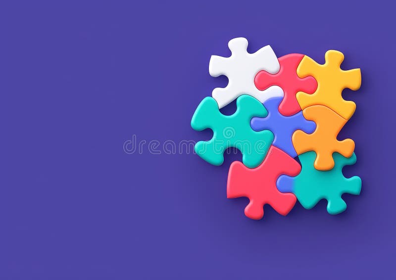 Isometric Puzzle Pieces Set Against a Purple Backdrop, Representing ...