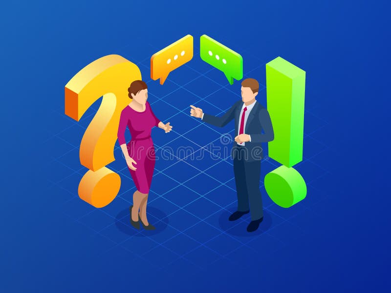 Isometric Question and Answer Concept. Discussion Man and Women Vector ...