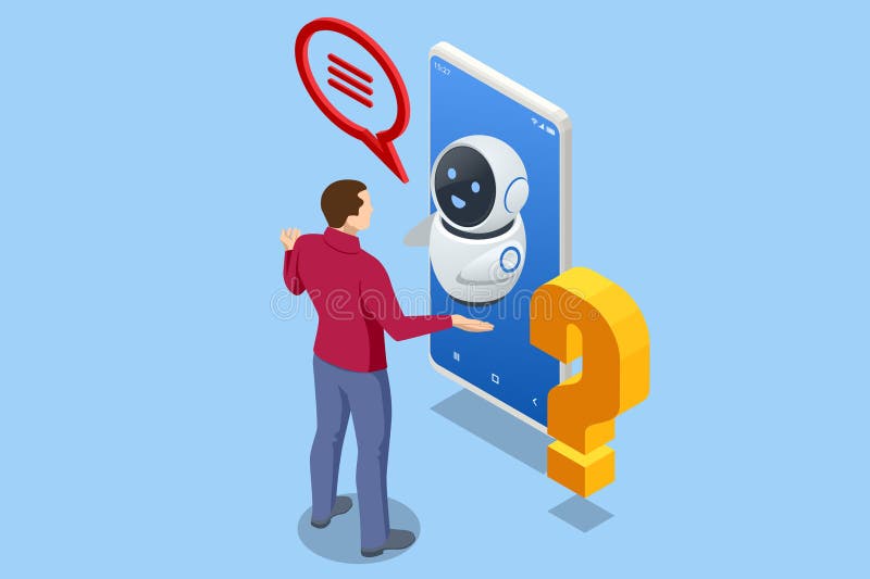 Isometric Question Marks, Message Box with Question, Chatbot Technology ...