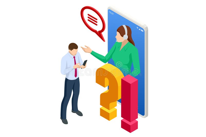 Isometric Question Marks, Message Box with Question, Chatbot Technology ...
