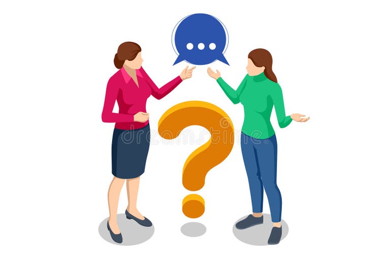 Isometric Question Marks, Message Box with Question, Chatbot Technology ...