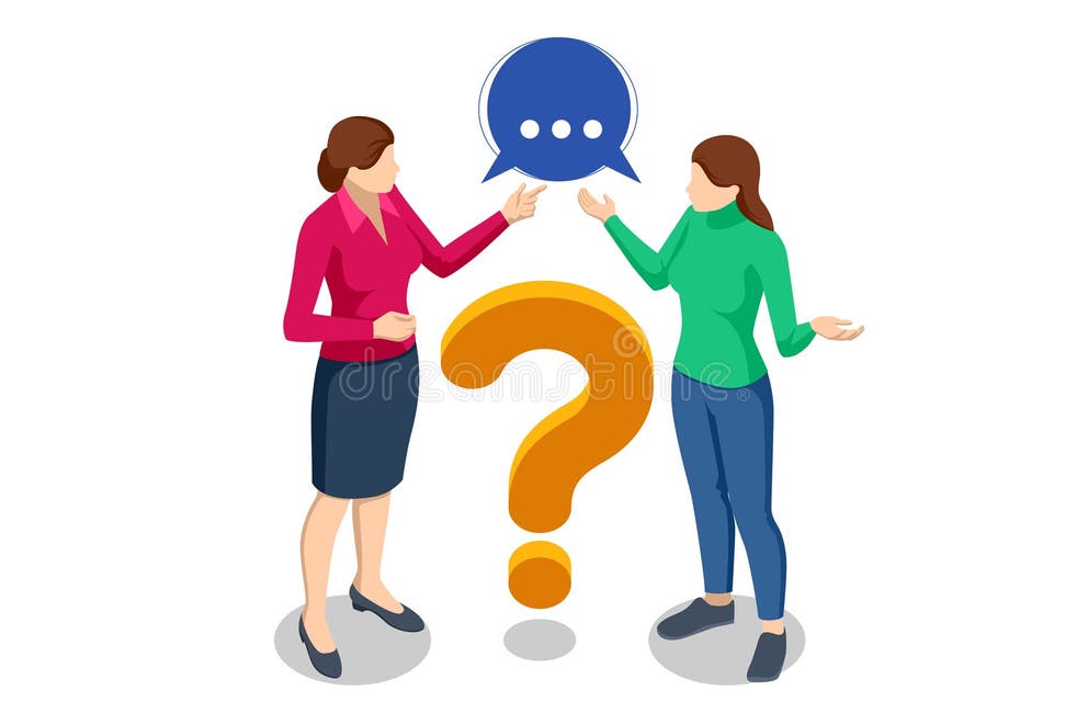 Isometric Question Marks, Message Box with Question, Chatbot Technology ...