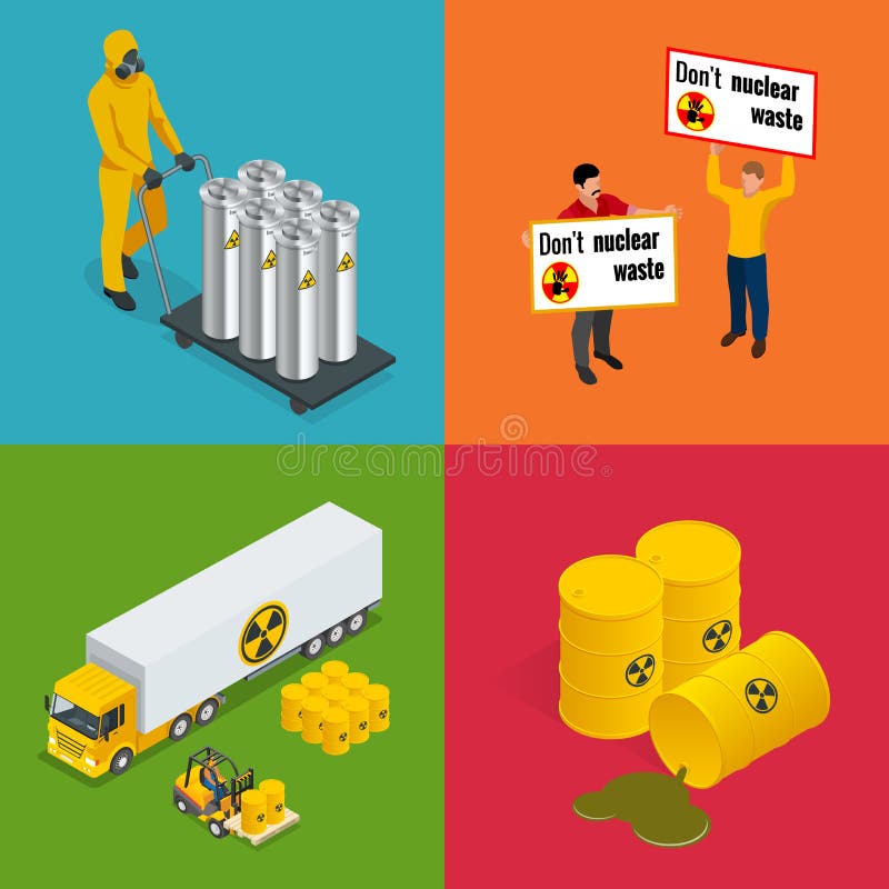 Isometric Radioactive Waste Elements. Vector Hazard and Radiation ...