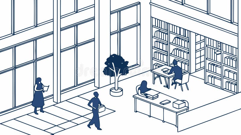 Isometric Reception Area with Desk and Client Waiting, Vector Design ...