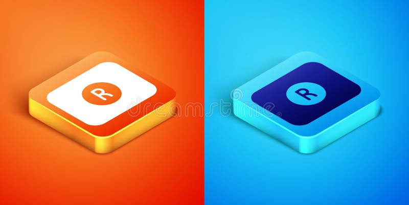 Isometric Record Button Icon Isolated on Orange and Blue Background ...