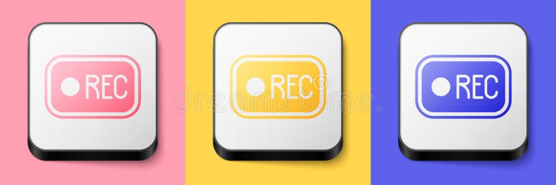 Isometric Record Button Icon Isolated on Pink, Yellow and Blue ...