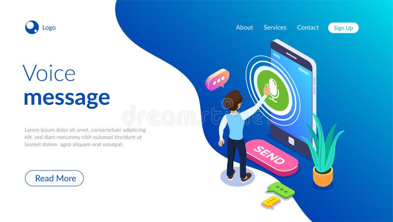 Isometric Record Voice Message Concept. a Person Records a Voice or ...