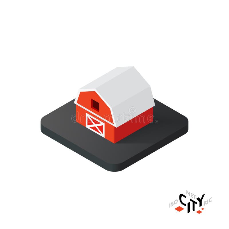 Isometric Red Barn Icon, Building City Infographic Element, Vector ...