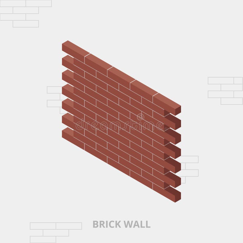Isometric Red Brick Wall, Vector Illustration, 3D View. Brick Wall ...