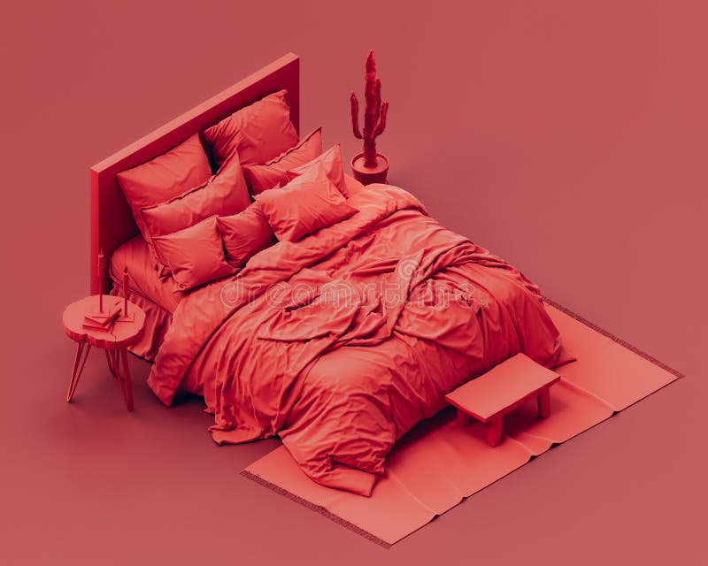Isometric Red Color Bedroom with Crumpled, Unfinished Messy Red Bed ... Isometric Red Color Bedroom with Crumpled, Unfinished Messy Red Bed ...