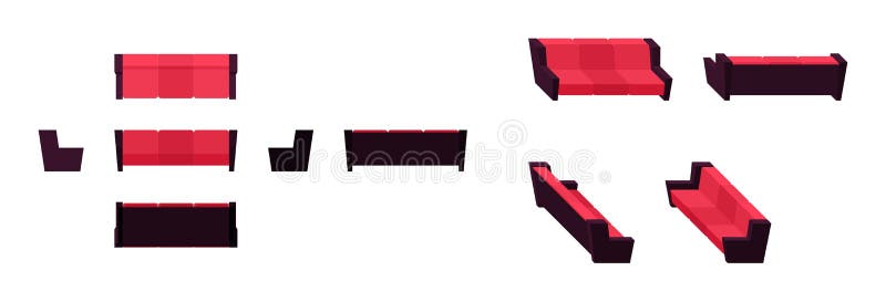 Isometric red couch stock vector. Illustration of brown - 168276043