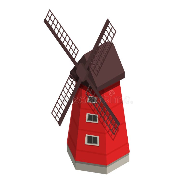 Isometric red windmill stock illustration. Illustration of roof - 267254681