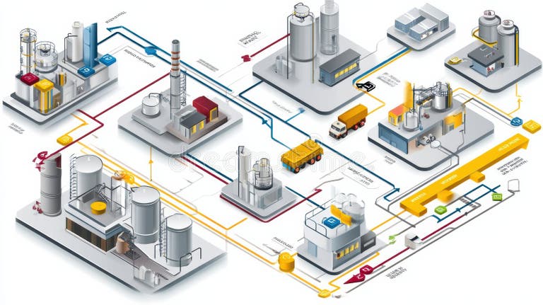 Isometric Refinery Layout Showcasing Animated Workflow Arrows for ...