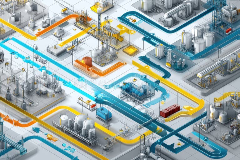 Isometric Refinery Layout Illustrating Complex Workflows and Animated ...