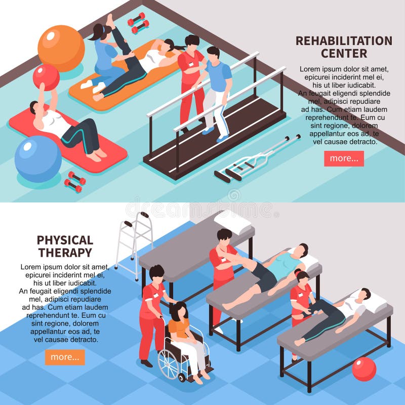 Rehabilitation Center Nurses Isometric Poster Stock Vector