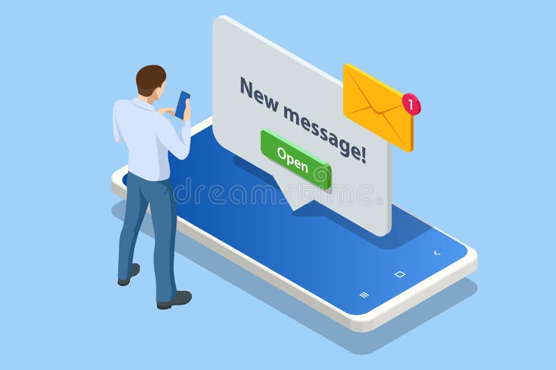 Isometric Reminder Concept. Smartphone with Alarm Clock Reminder ...