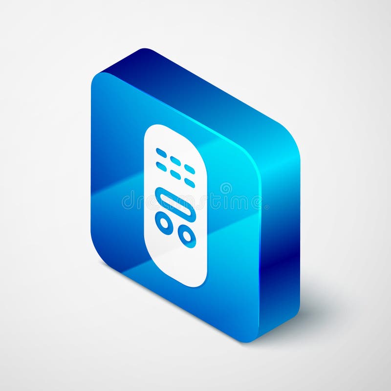Isometric Remote Control Icon Isolated on Grey Background. Blue Square ...