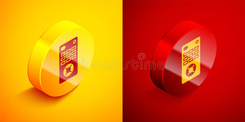Isometric Remote Control Icon Isolated on Orange and Red Background ...