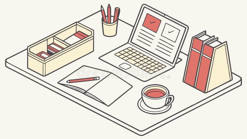 Isometric Remote Work Setup with Laptop and Documents, Vector Design ...