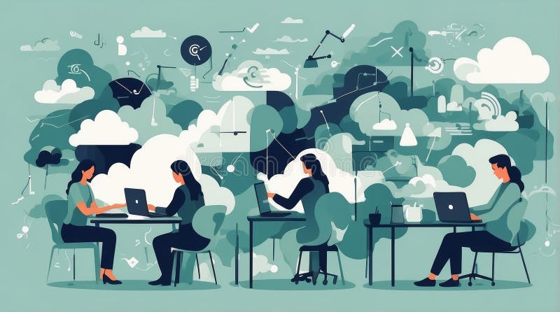 Isometric Remote Work Vector with Connected Home Offices and Digital ...