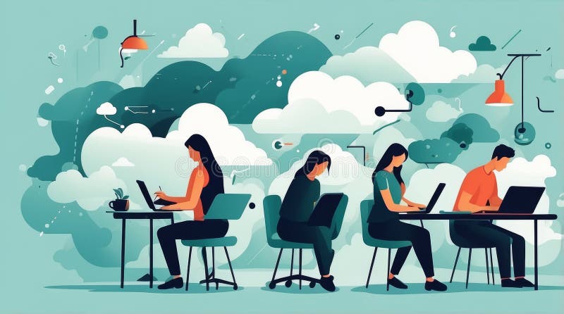 Isometric Remote Work Vector with Connected Home Offices and Digital ...