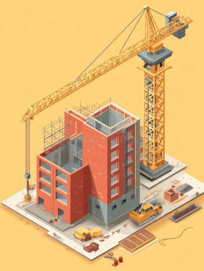 Isometric Rendering of a Construction Site Showing Building Progress ...