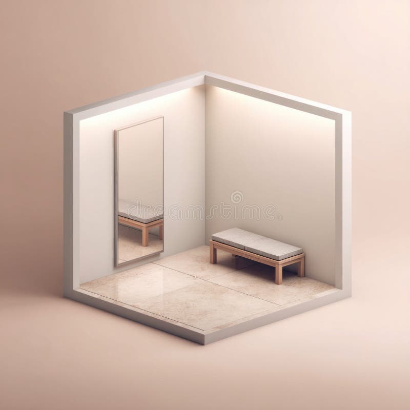 Isometric Rendering of a Modern, Minimalist Interior Room with a Bench ...