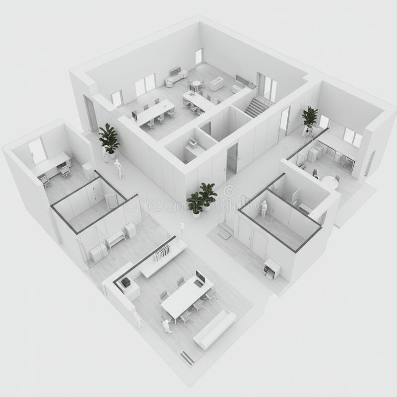 An Isometric Rendering of a Modern Office Layout with Multiple Rooms ...
