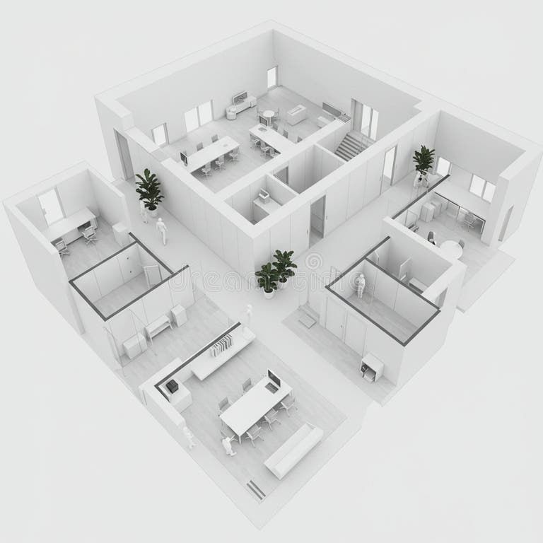 An Isometric Rendering of a Modern Office Layout with Multiple Rooms ...