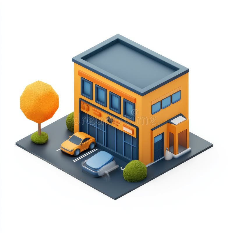 Low-poly 3D Model of a Modern Two-Story Building with Parking Stock ...