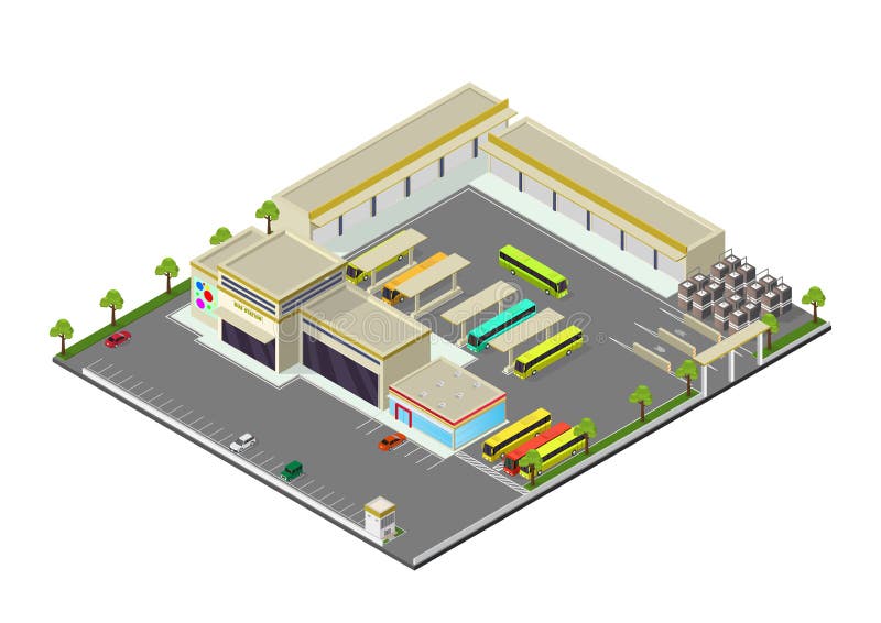 Isometric Representing Bus Station Stock Vector - Illustration of ...