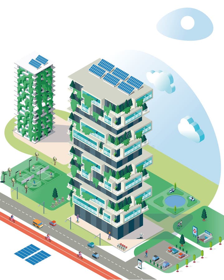 Isometric Residential Building with Sustainable Green Rooftop Stock ...