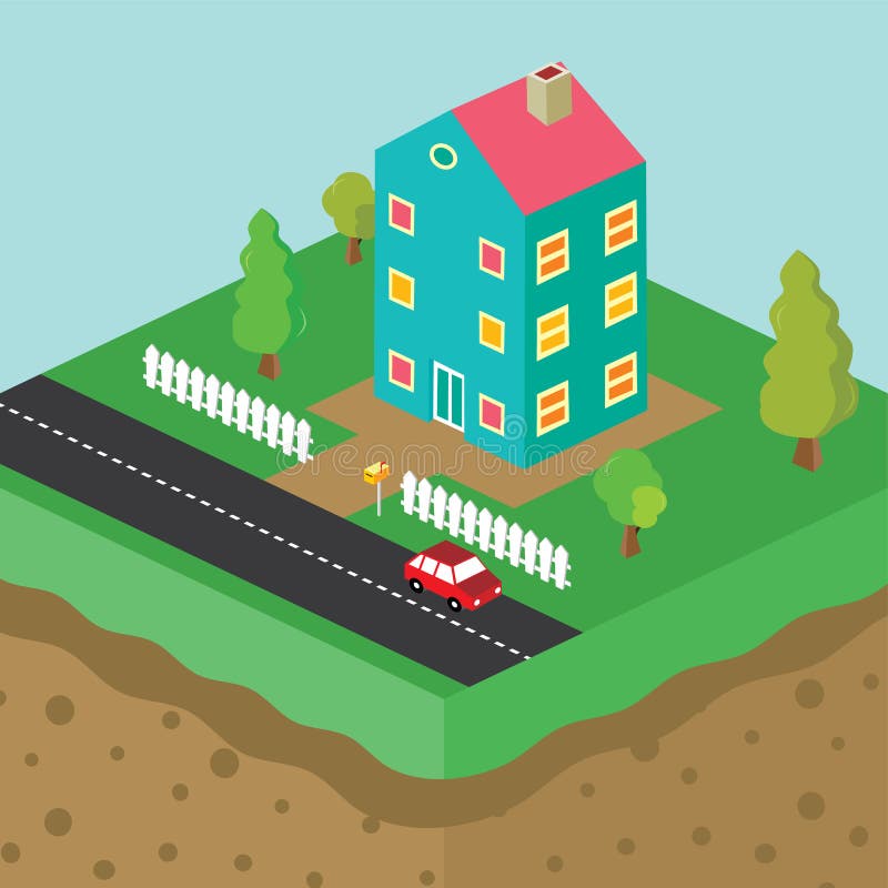 Isometric Residential View Cartoon Theme Stock Vector - Illustration of ...