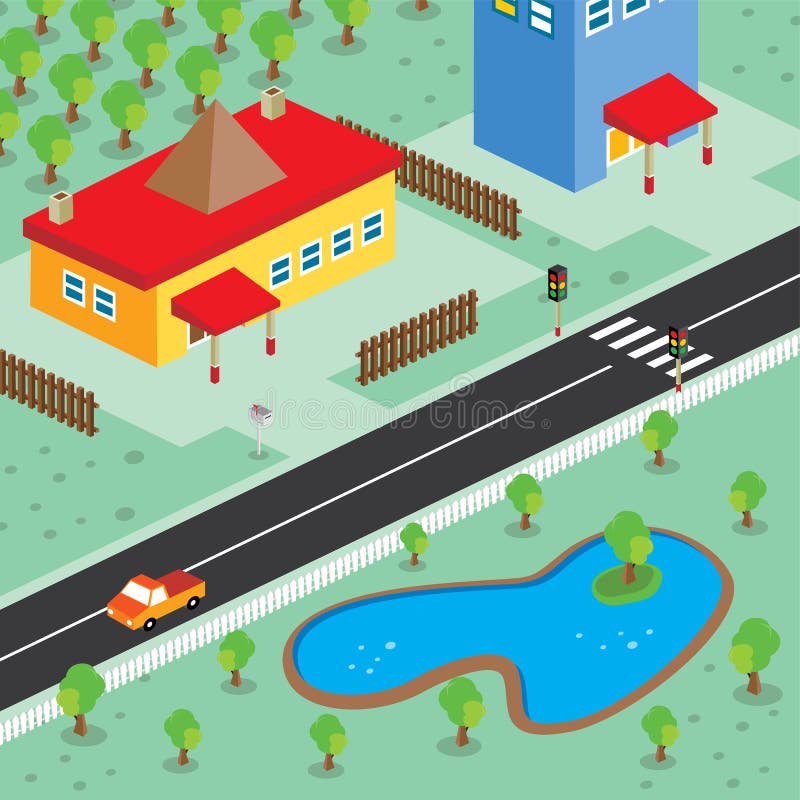 Isometric Residential View Cartoon Theme Stock Vector - Illustration of ...