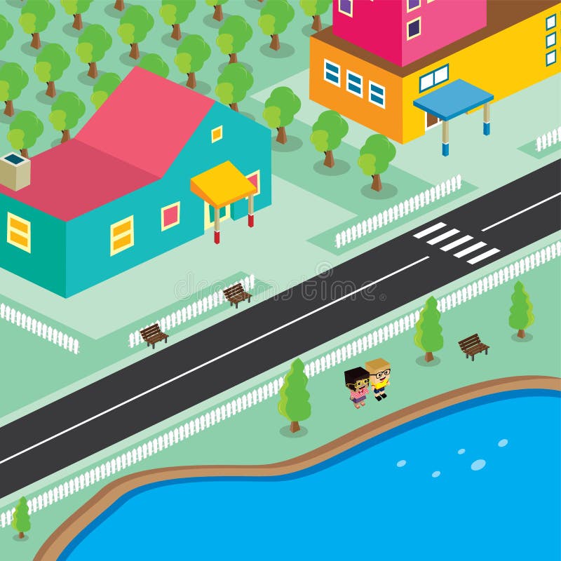 Isometric Residential View Cartoon Theme Stock Vector - Illustration of ...