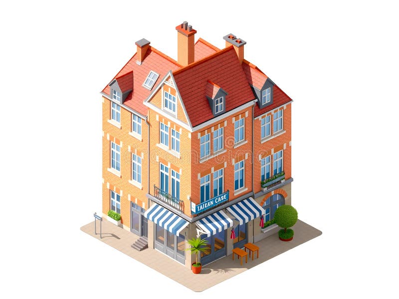 Isometric Restaurant Building on White Background Stock Illustration ...