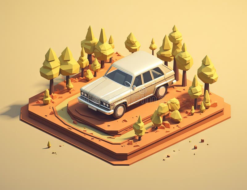 Isometric Retro Car Travelling with Elements of Environment. Generated ...