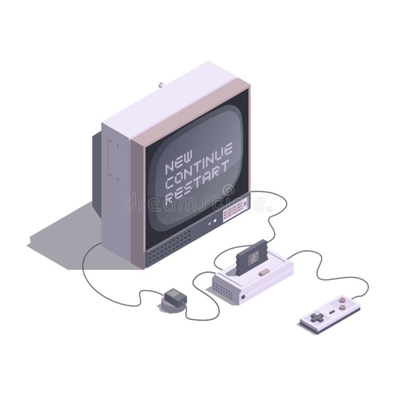 Isometric Retro Console with Tv Stock Vector - Illustration of ...