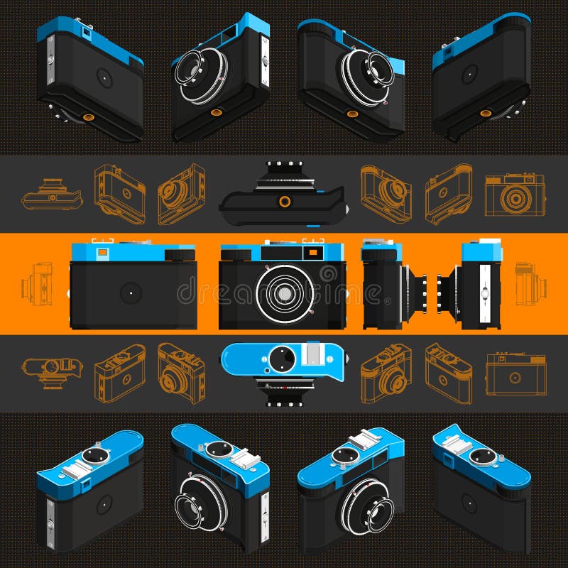 Isometric Retro Photo Camera, 3D. Set 3 Stock Vector - Illustration of ...