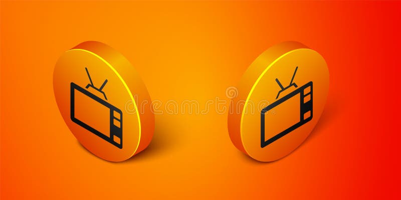 Isometric Retro Tv Icon Isolated on Orange Background. Television Sign ...