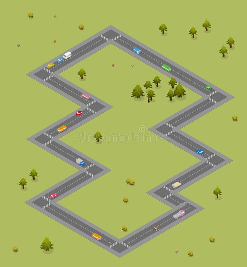 Isometric Road with Cars and Buses. Traffic Background Stock Vector ...