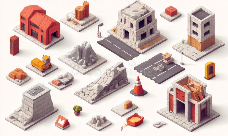 Isometric Road Construction Element Road Tiles Icon Online Game ...
